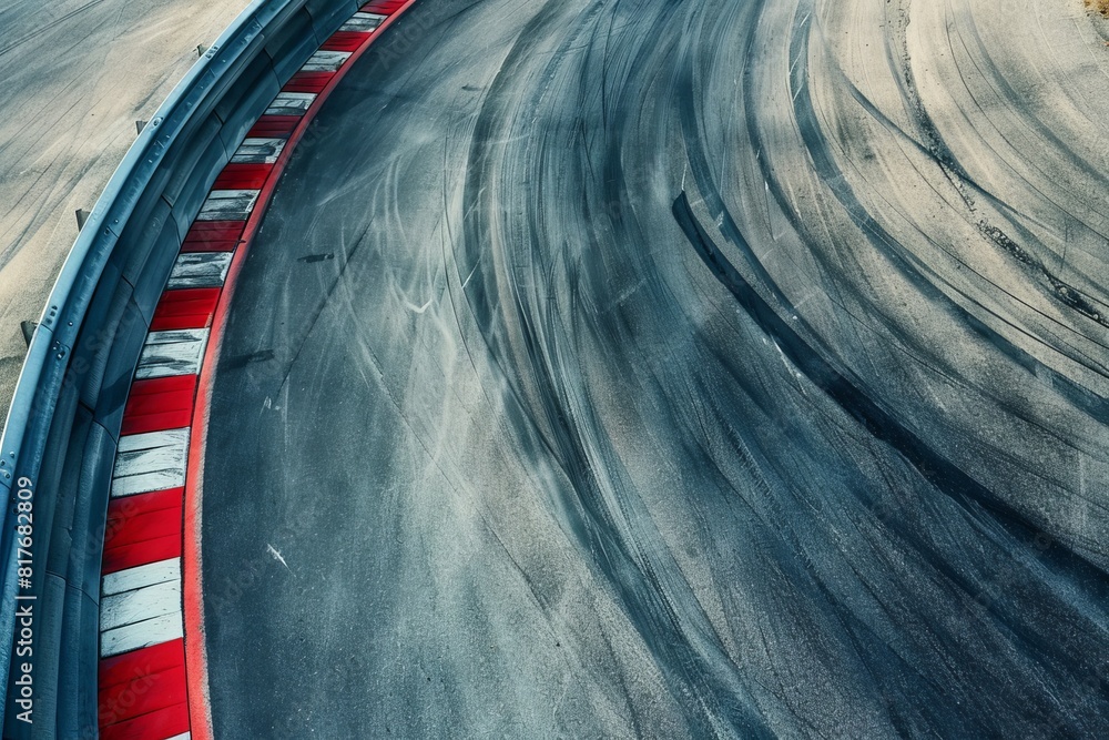 Bird s eye view of sharp curved racetrack with red line Stock Photo ...