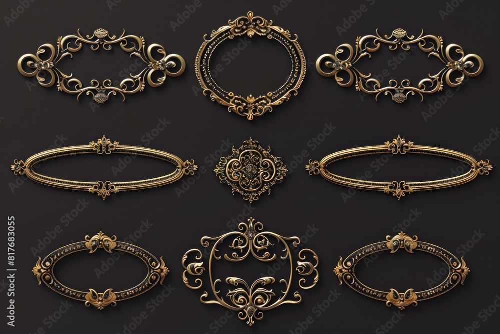 Elegant set of ornate gold frames on a black background. Perfect for ...