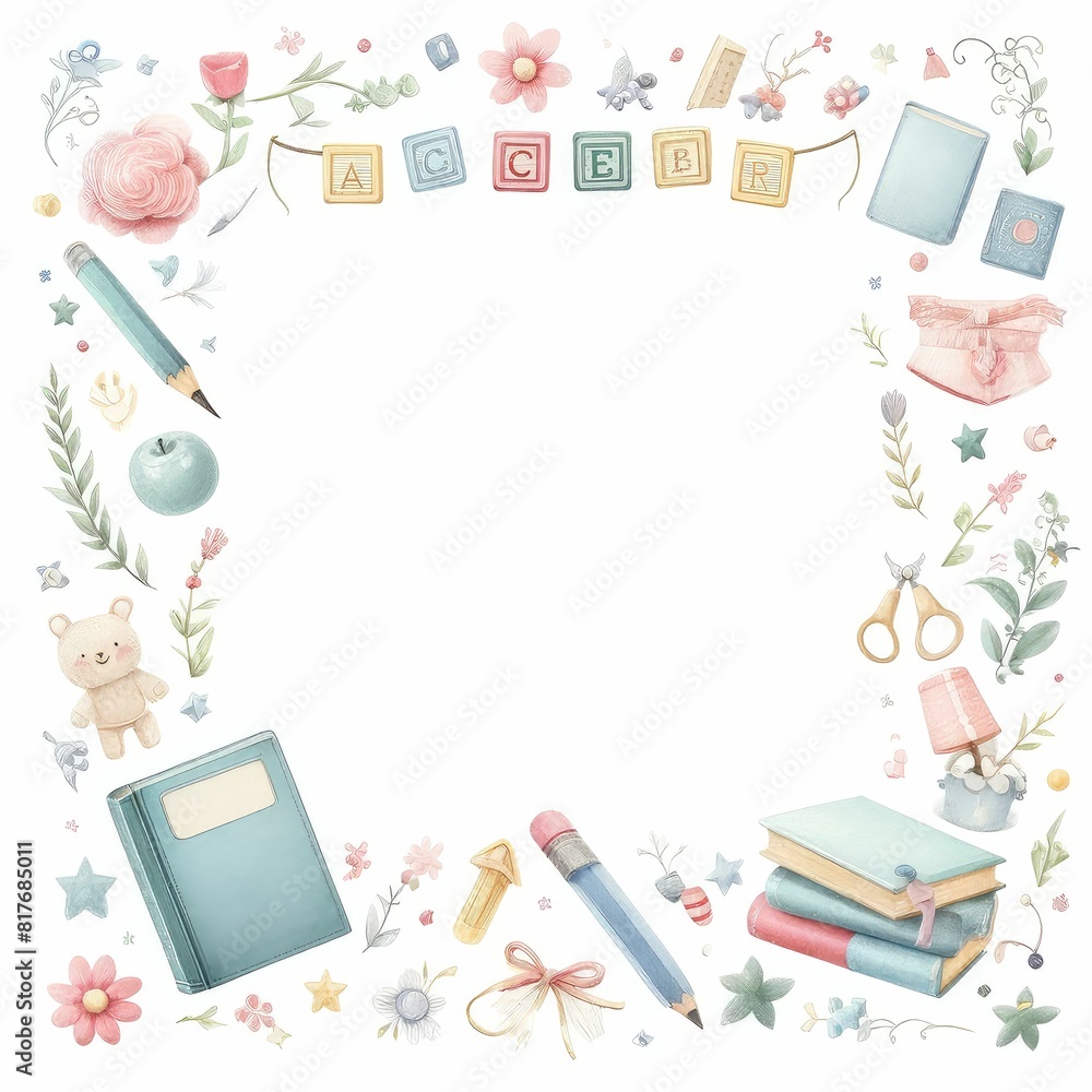 Education themed frame or border for photos and text, watercolor ...