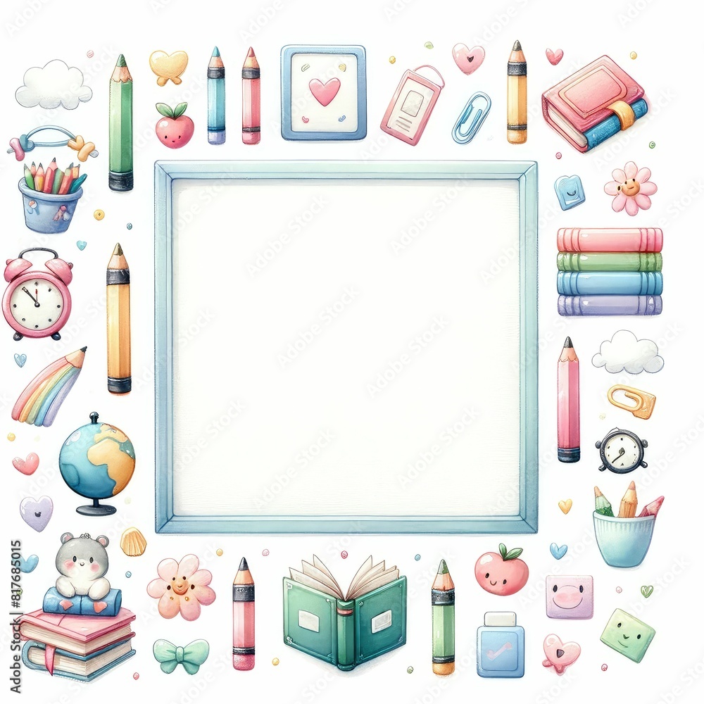 Education themed frame or border for photos and text, watercolor ...