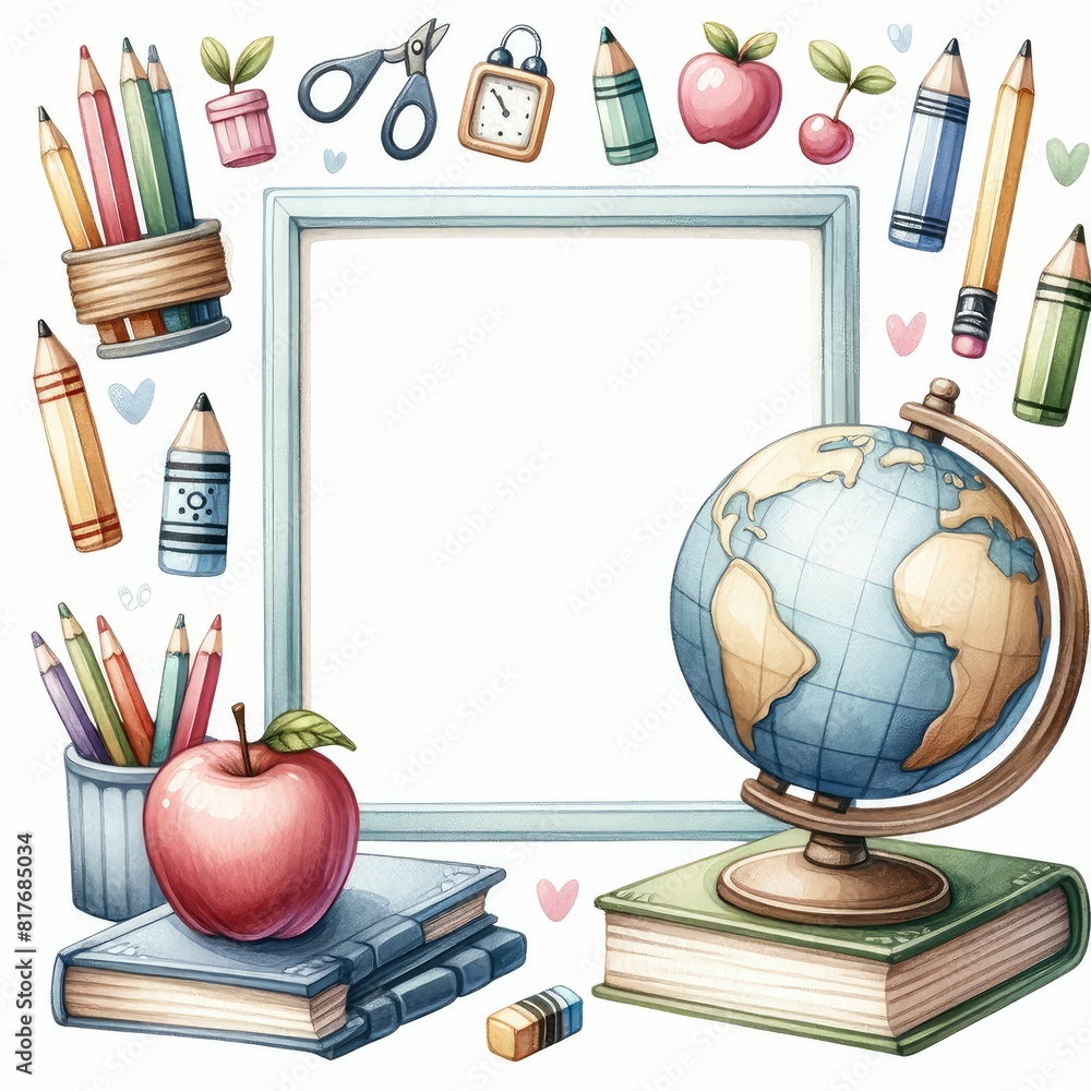 Education themed frame or border for photos and text, watercolor ...