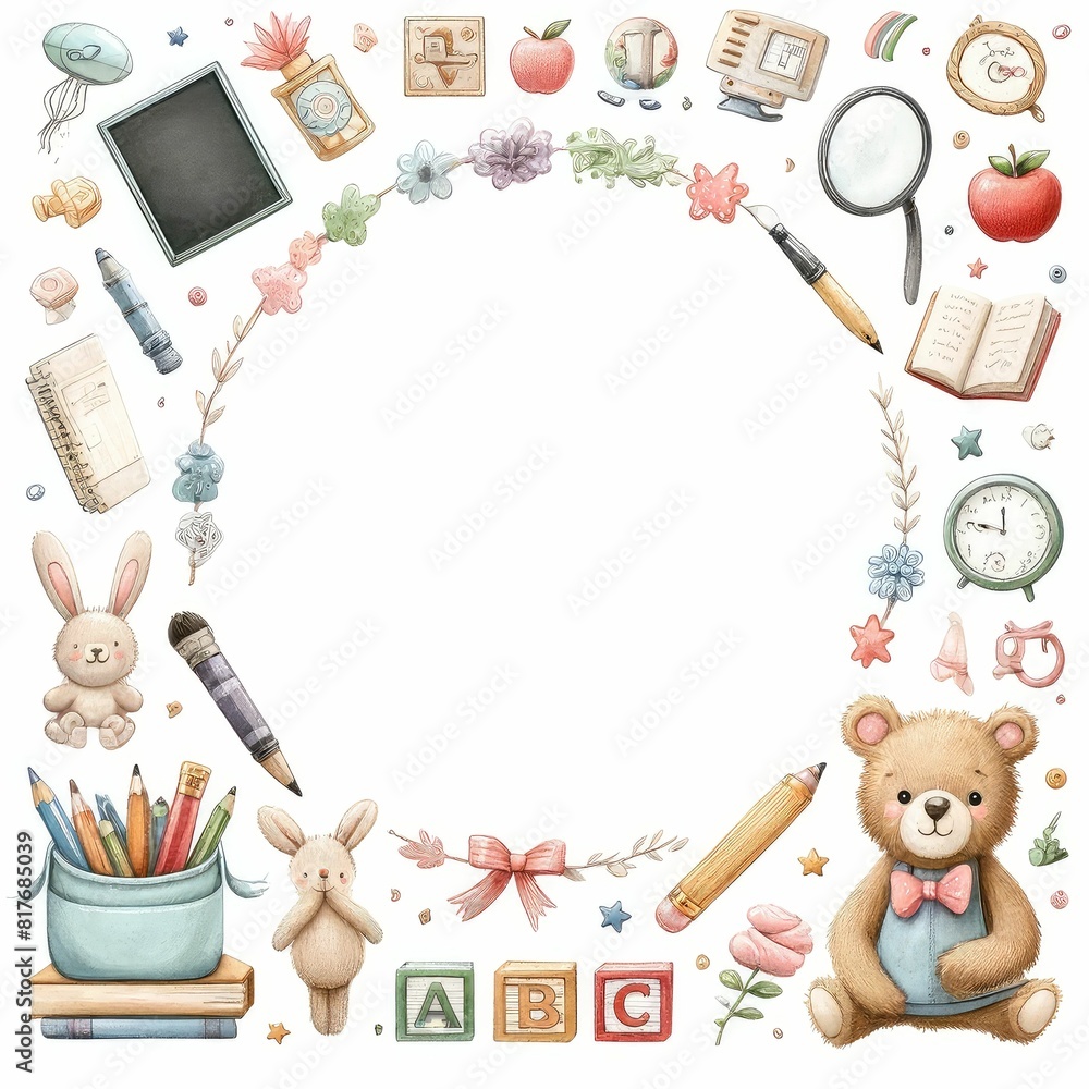 Education themed frame or border for photos and text, watercolor ...