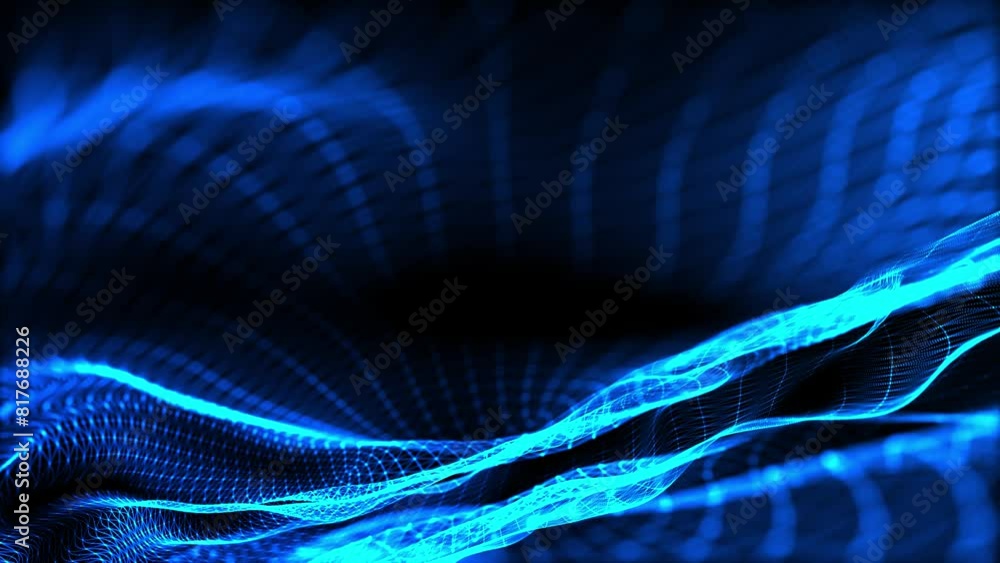 Abstract digital dynamic particle waves with light motion lights background, data flow, cyber ...