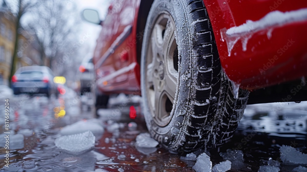 Craft a scene of a car sliding on black ice and tapping the bumper of ...