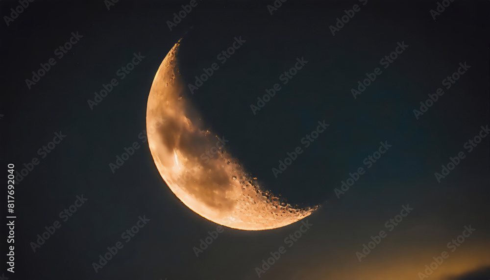Detailed Crescent Moon in the night sky. Crescent Moon on black ...