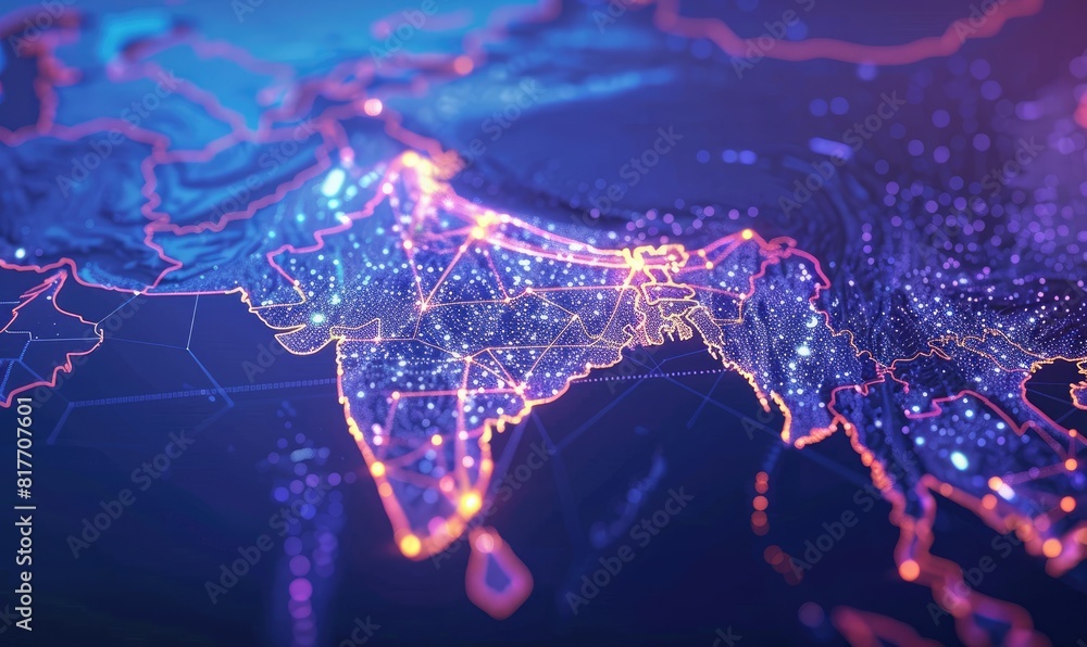 Brilliant network illuminating India's map Stock Illustration | Adobe Stock