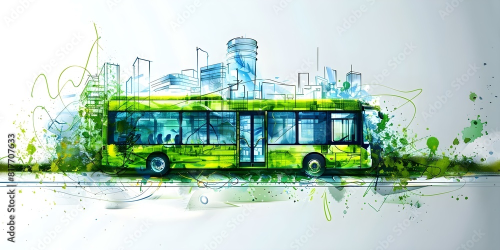 Sketch of green city bus promoting public transportation for ...
