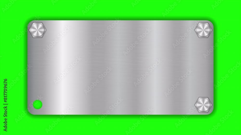 Brushed steel sign frame with metal bolts animation. Realistic metal ...