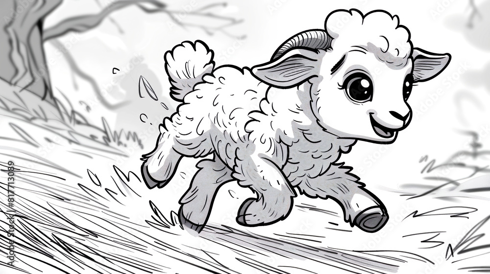 running ram, black and white illustration suitable as a coloring book ...