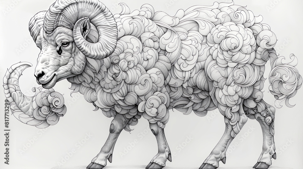 running ram, black and white illustration suitable as a coloring book ...