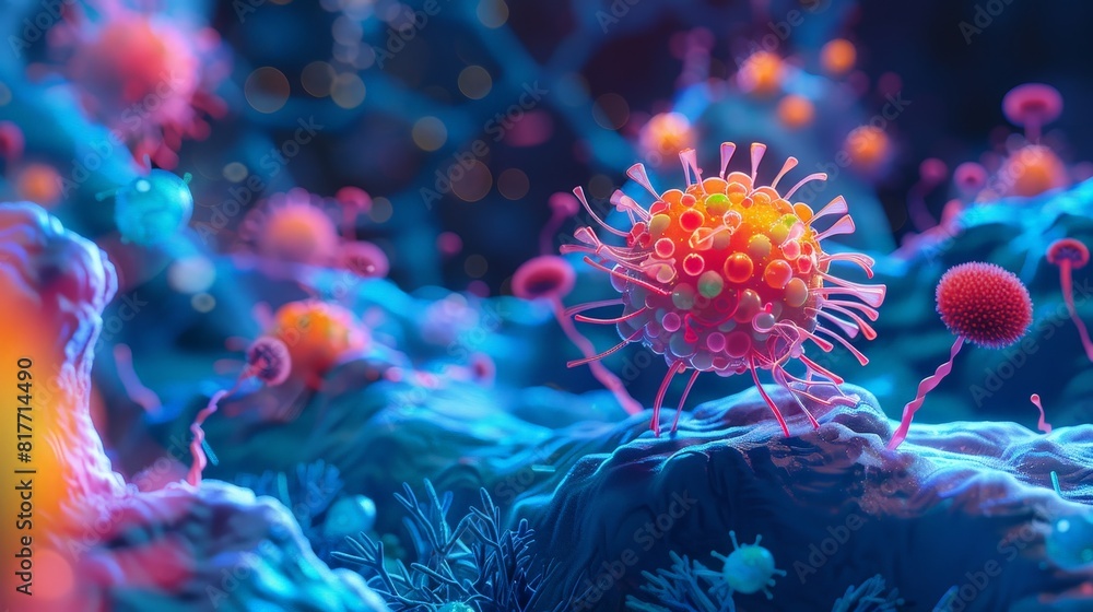 ภาพประกอบสต็อก Character studying cellular processes with detailed ...