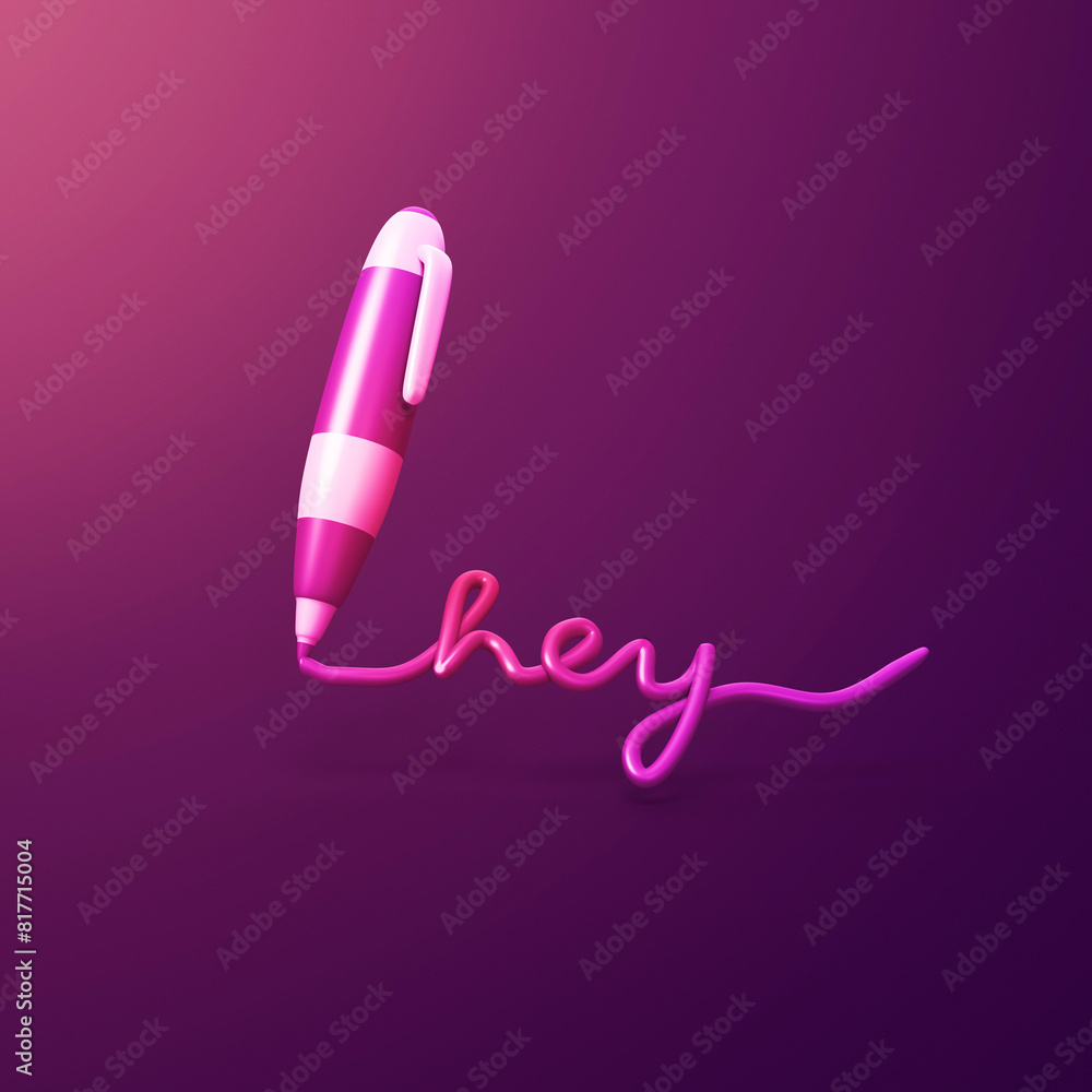 Pen drawing word hey - stylized 3d CGI icon object, Not gen Ai Stock ...