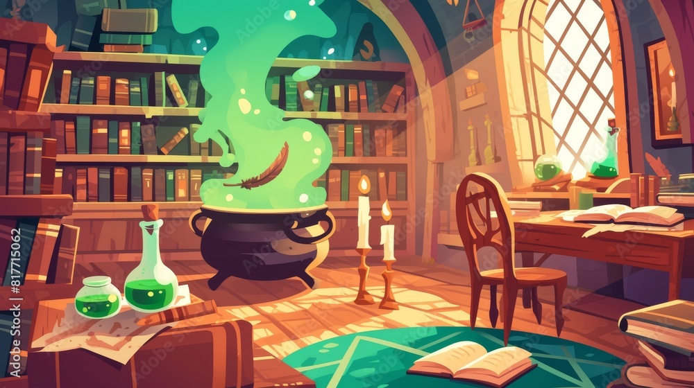 Classroom interior of magic school. Modern cartoon illustration of room ...