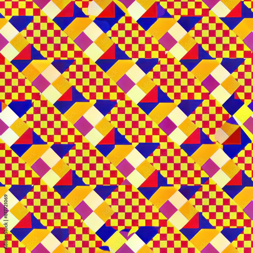 Seamless pattern of groovy retro patterns like houndstooth and checkerboard, adding a touch of ...