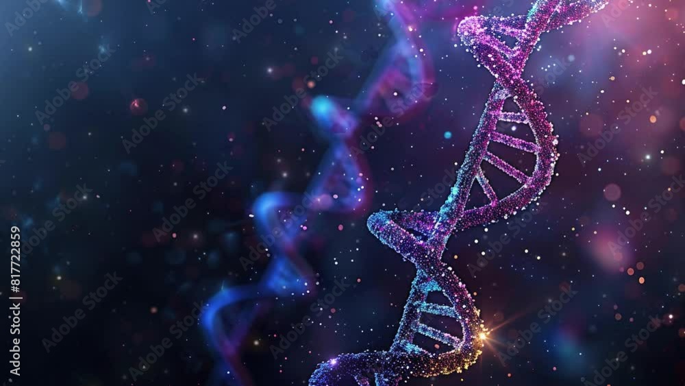 Close up DNA futuristic structure with blurry background and sparkling ...