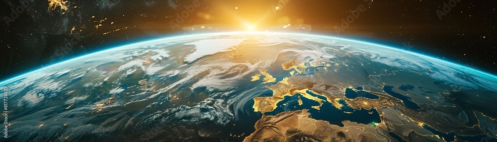 Dramatic aerial layout of Earth showing contrasting areas of ...