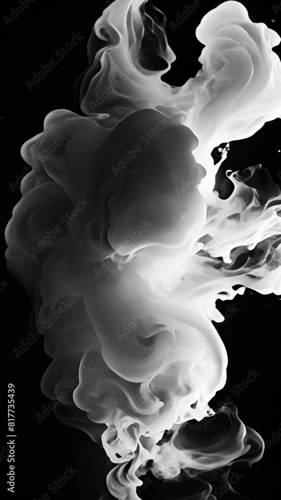 White ink flowing transition on black background. White smoke,paint ...