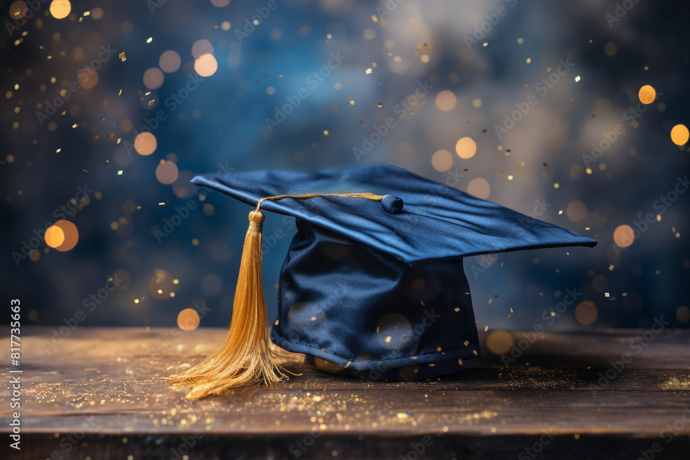 Graduation cap with confetti background - graduation day celebration ...