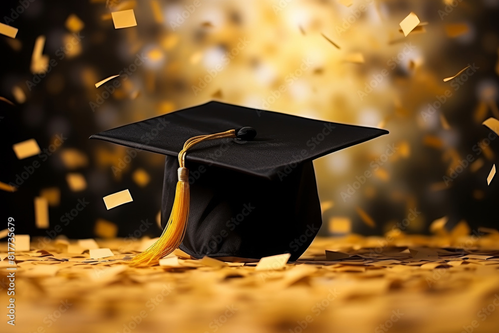 Graduation cap with confetti background - graduation day celebration ...