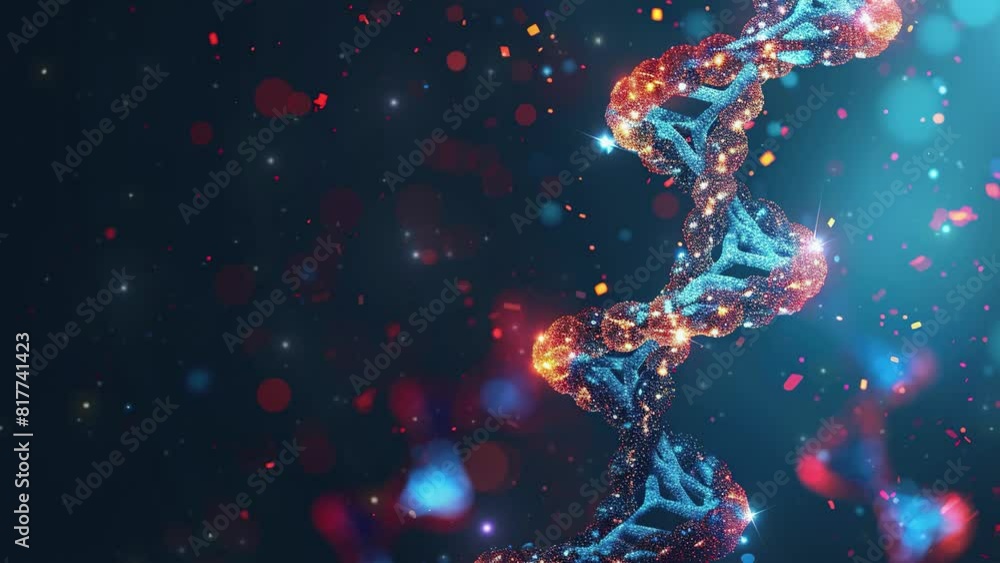 Close up DNA futuristic structure with blurry background and sparkling ...