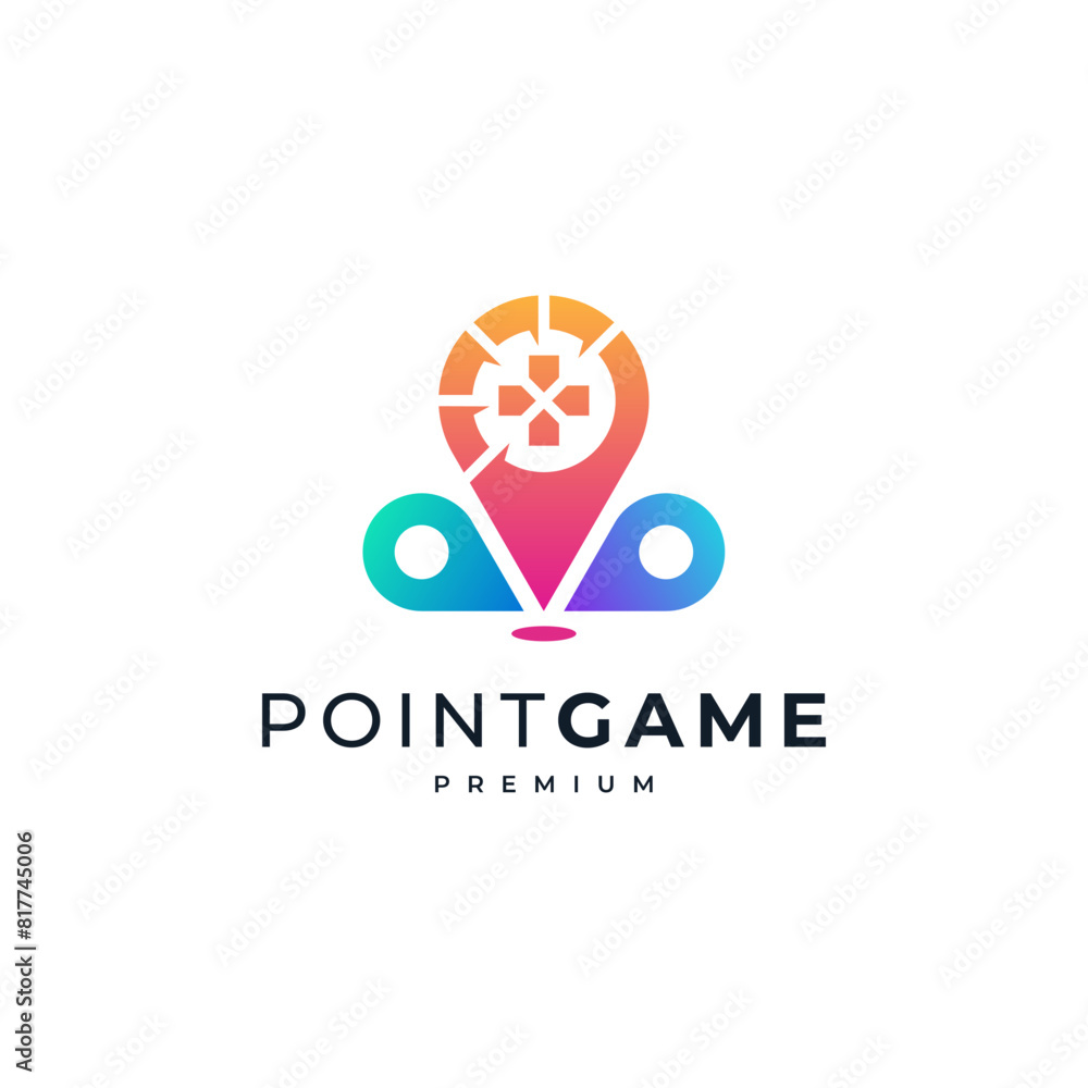 colorful game location and spot logos with location, pin and console ...