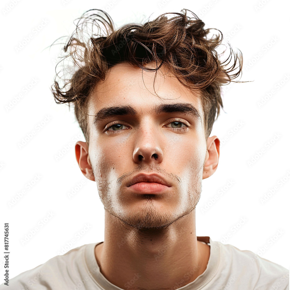 A male model with French Crop hairstyle isolated on transparent ...