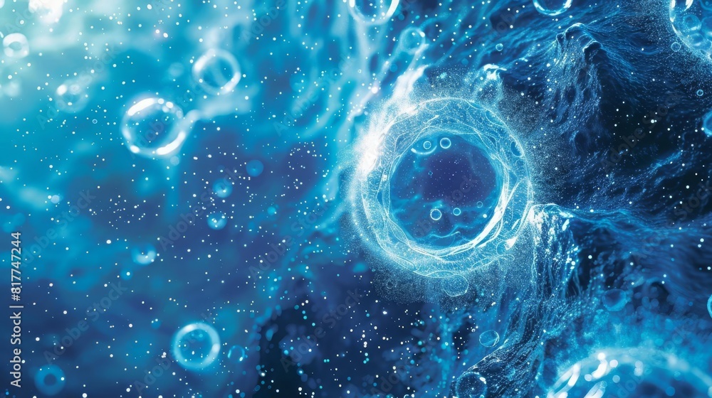 Digital representation of stem cell research, scifi, blue and white ...