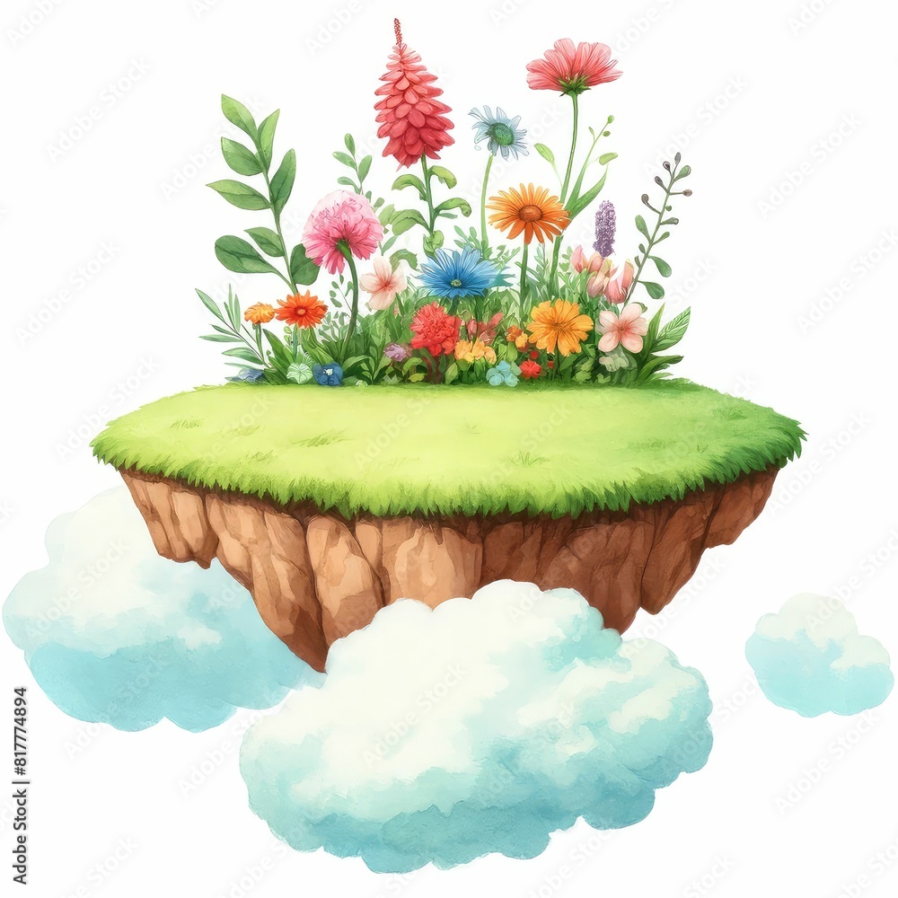 A floating garden in the sky. watercolor illustration, Perfect for ...
