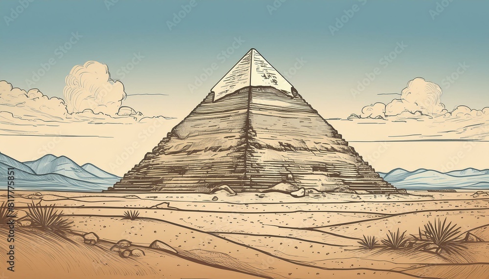 Une énorme pyramide dans le désert avec du sable, du sel et du ciel ...