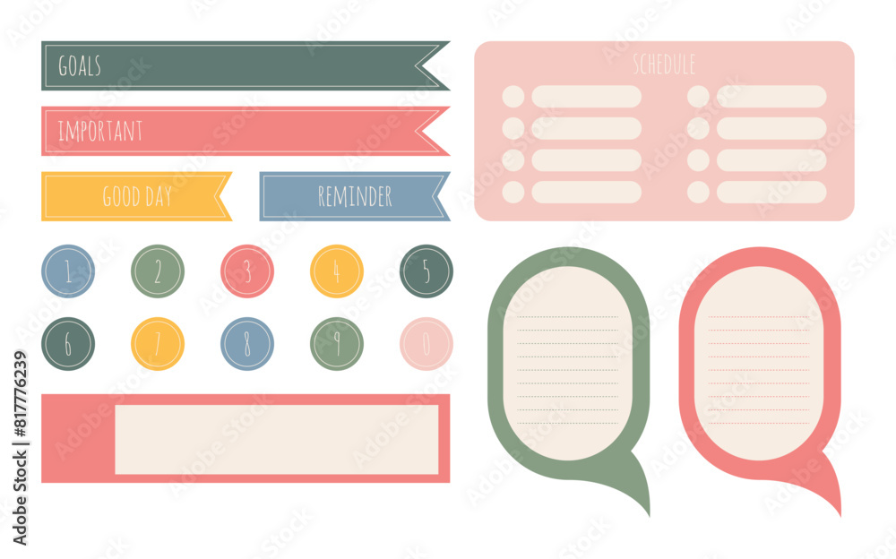 To-do list, bookmarks, frames, stickers, numbers. Cute pastel color ...