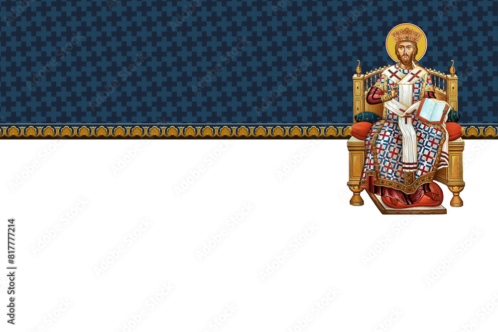 Religious decorative horizontal border with Jesus the greatest Bishop ...