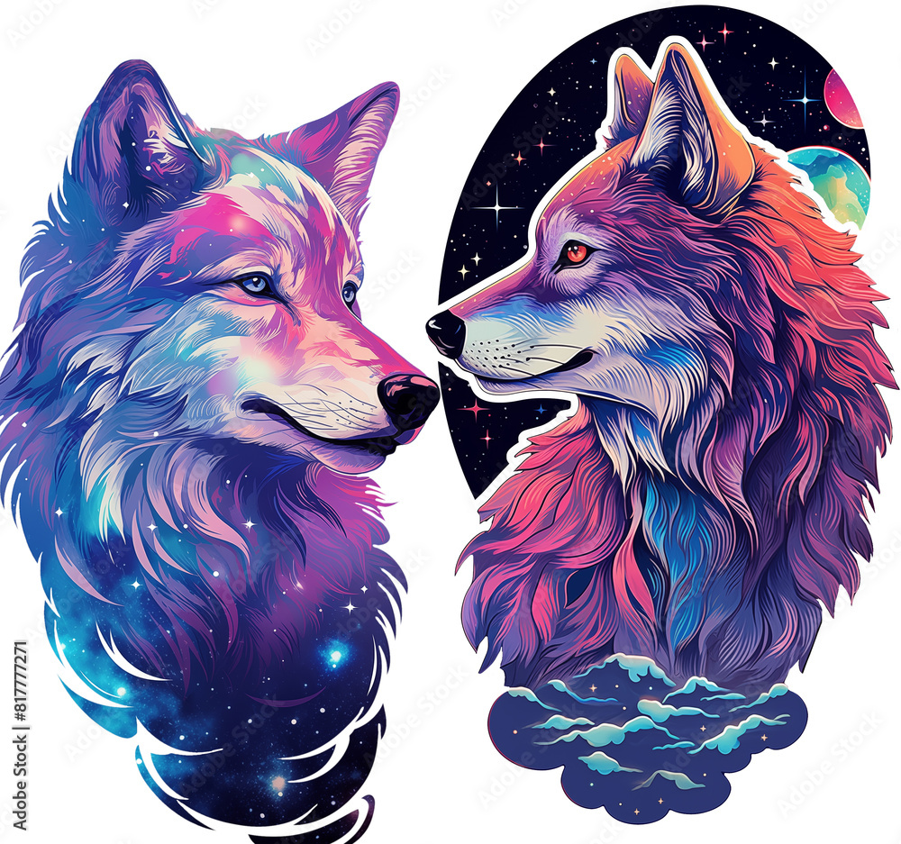 Wolves Cute kawaii ilustrations for stickers, emotes twitch, room ...