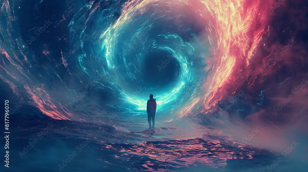 Reality Shifter, glowing aura, surrounded by swirling dimensions, in a void of uncertainty ...