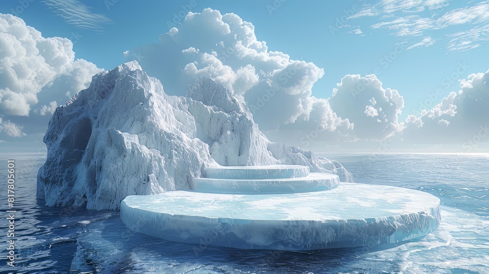 Ice podium background snow winter product platform cold mountain 3D ...