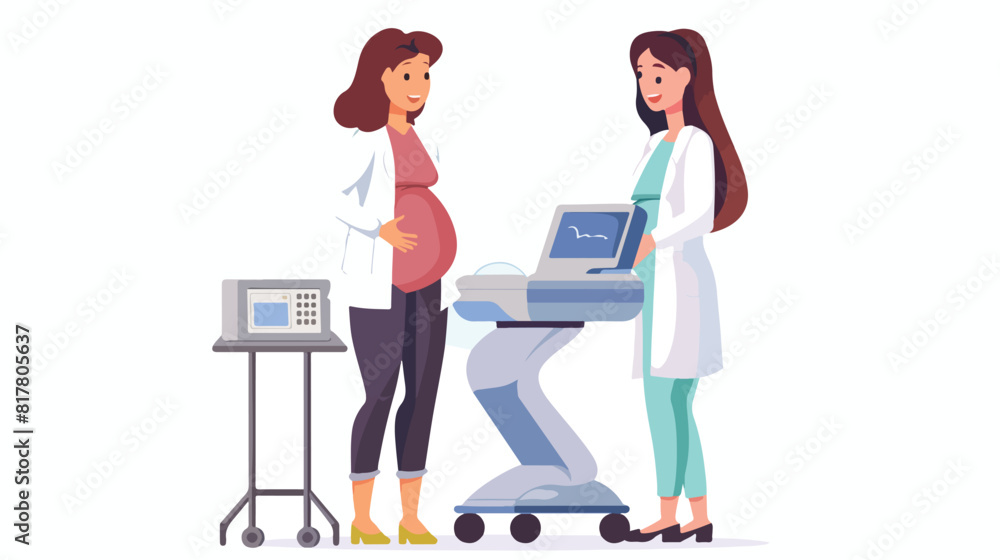 Cartoon female doctor scanning pregnant woman Stock Vector | Adobe Stock
