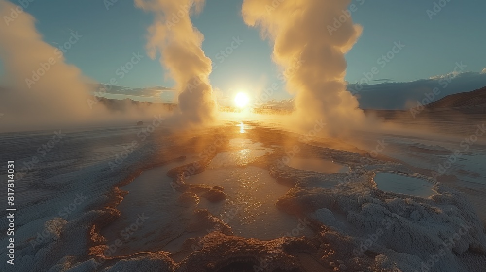 Steam rises from the earth's surface as geothermal power stations ...