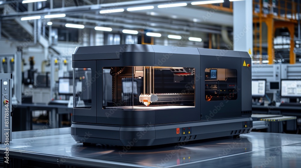 A large industrial 3D printer in operation, creating complex parts with ...