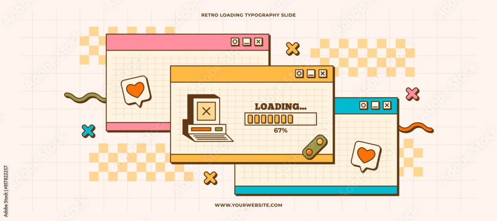 70s retro old computer background. Loading bar process. Loading in ...