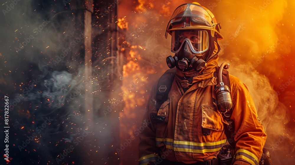 Firefighter in Full Gear: Dressed in full firefighting gear, a ...