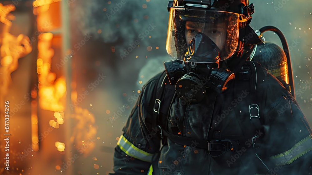 Firefighter in Full Gear: Dressed in full firefighting gear, a ...