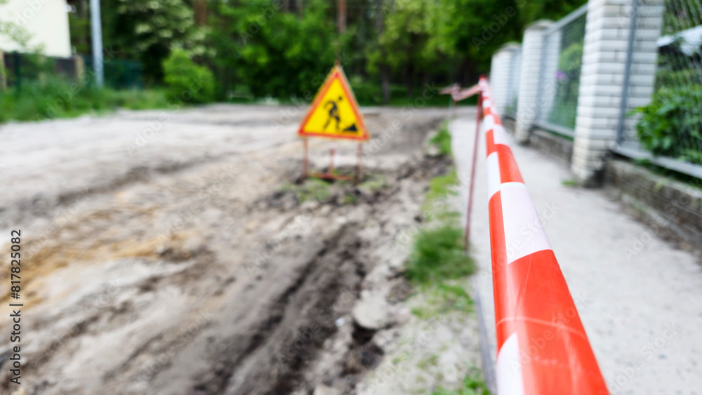 Work in progress. Roadworks, road signs. Men at work. Some signs ...