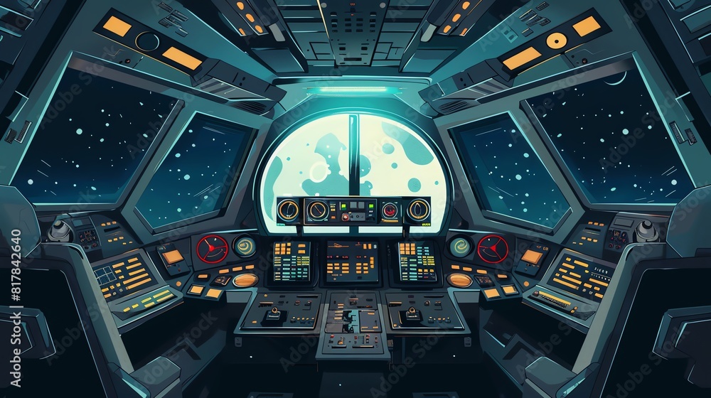 Space exploration flat design front view futuristic cartoon drawing ...