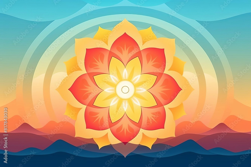 Daybreak mandala flat design top view sunrise theme cartoon drawing ...
