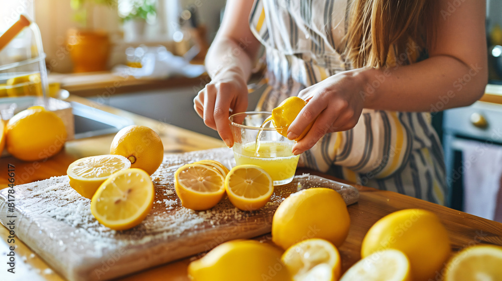 Woman preparing fresh lemon juice in kitchen Stock Photo | Adobe Stock