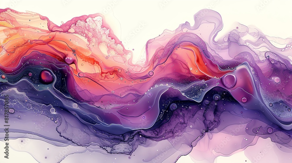 Abstract ink wash, soft blending of colors and organic shapes with a ...