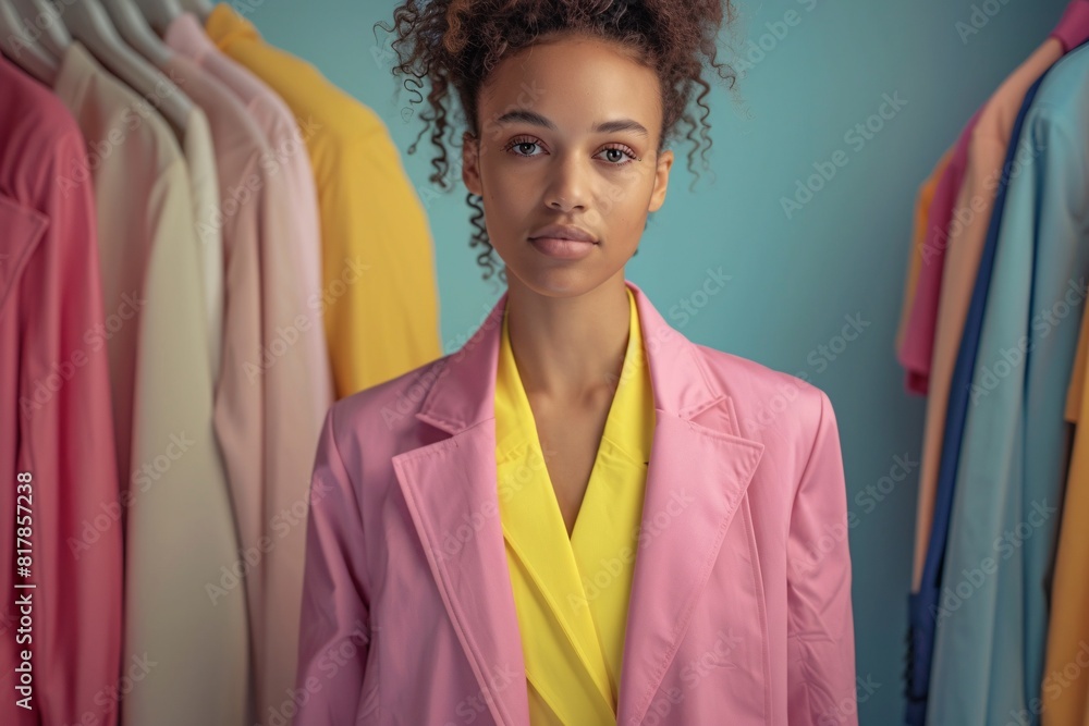 Full-height model confidently showcasing different styles of clothing ...