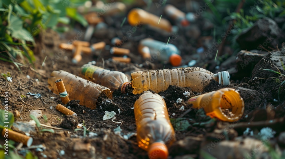 Soil underground pollution with cigarette butts and plastic waste ...