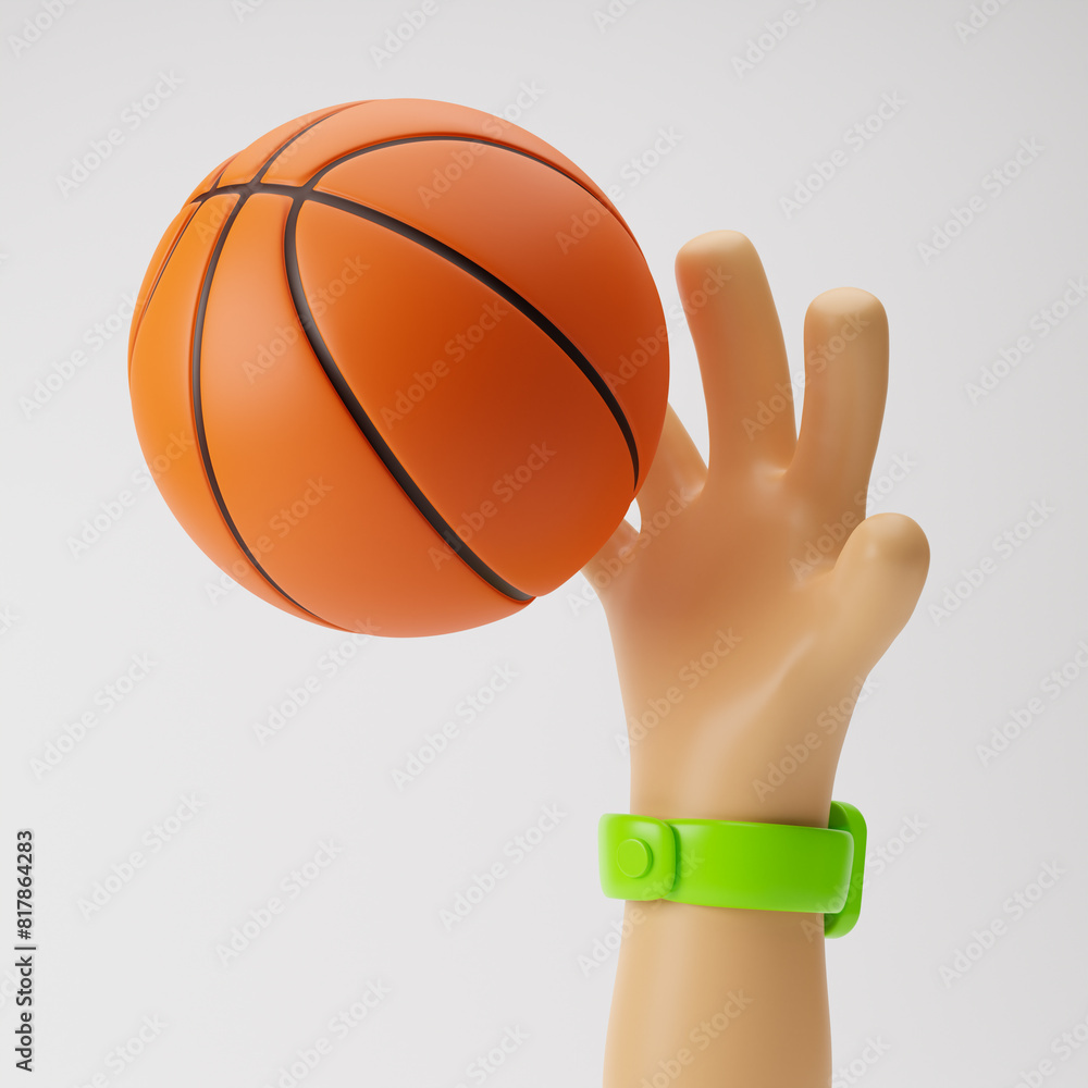 Cartoon hand catching basketball isolated over white background. 3D ...