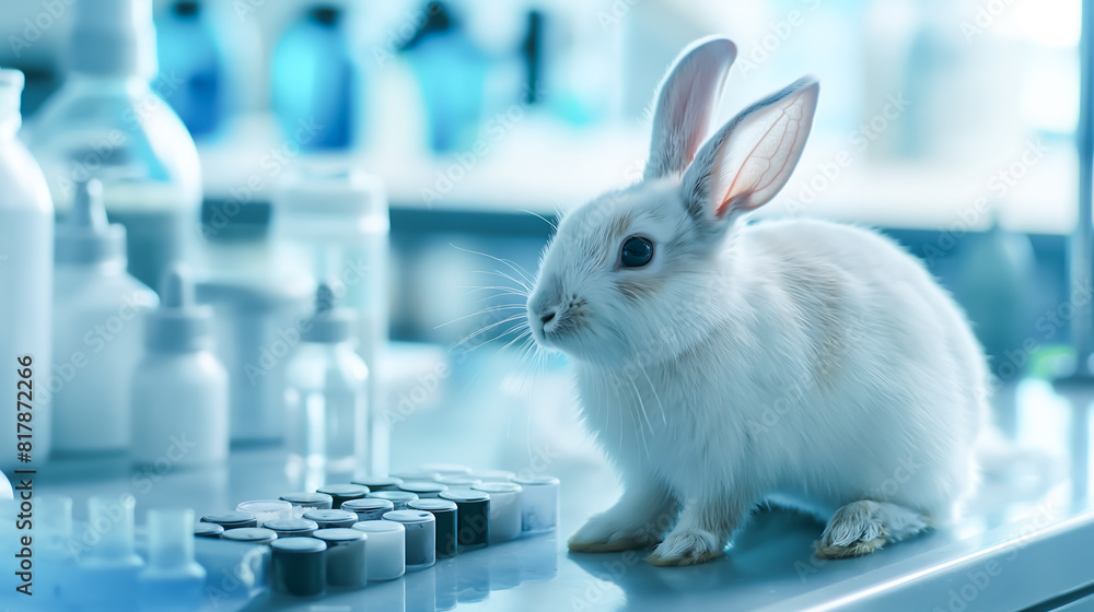Animal test on rabbit, Scientist or pharmacist do research chemical ...