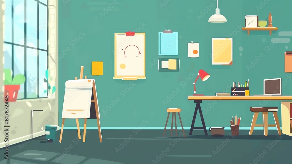 Art class flat design side view creative animation tetradic color ...